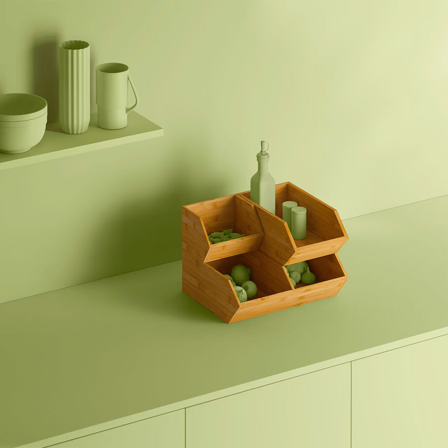 Stabelbar Kasse I Bambus Til Organisering - 35 x 30,5 x 12,5 cm