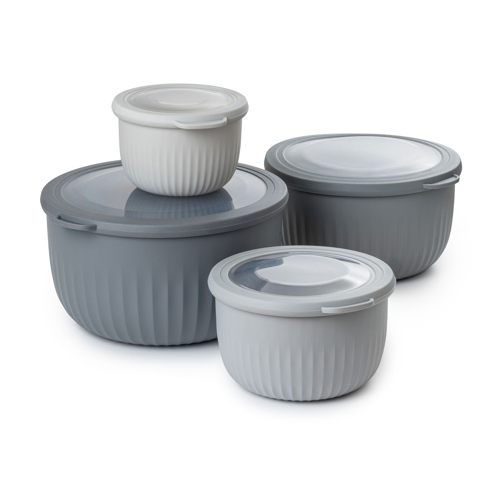 Opbevaringsbøtter med riller og låg - 4 pak til billig pris